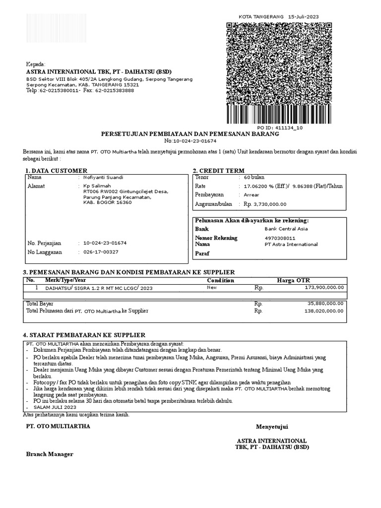 PO-OTO-100242301674-Nofiyanti Suandi | PDF | Teknologi & Rekayasa