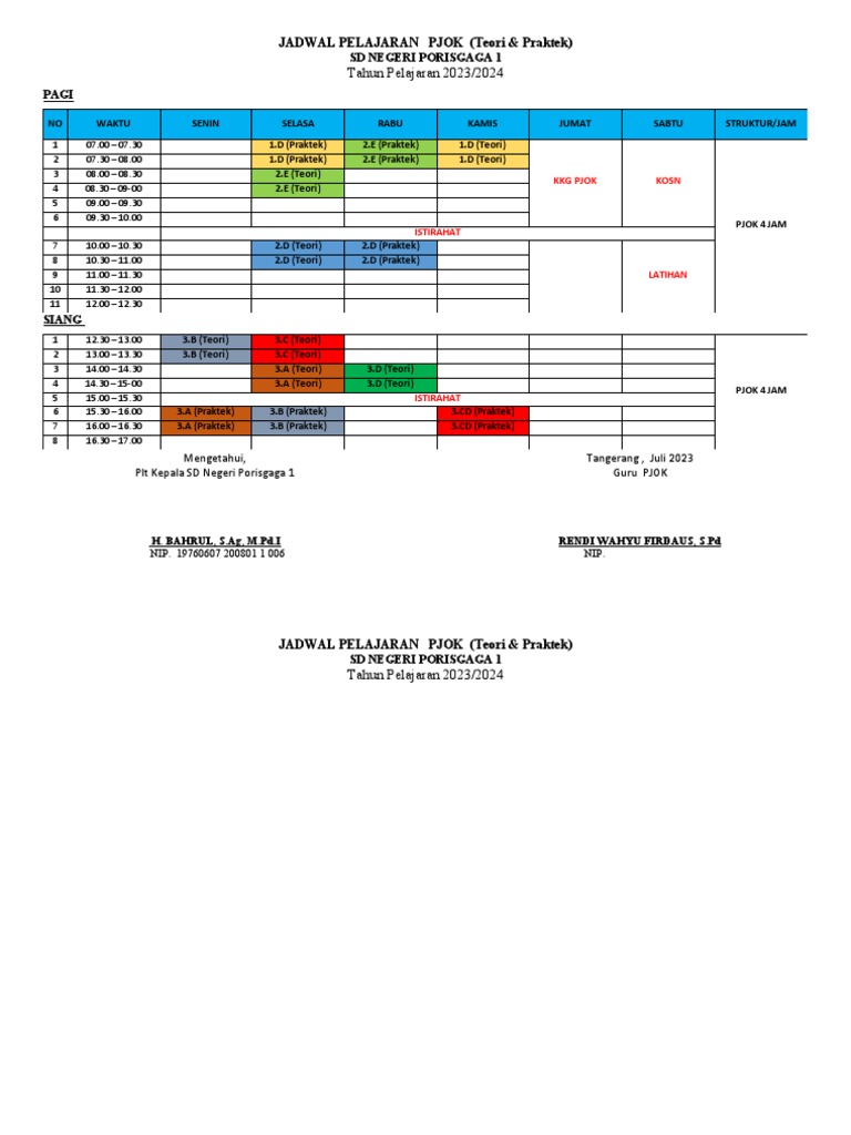 Jadwal Pjok 2023-2024 (Rendy) | PDF