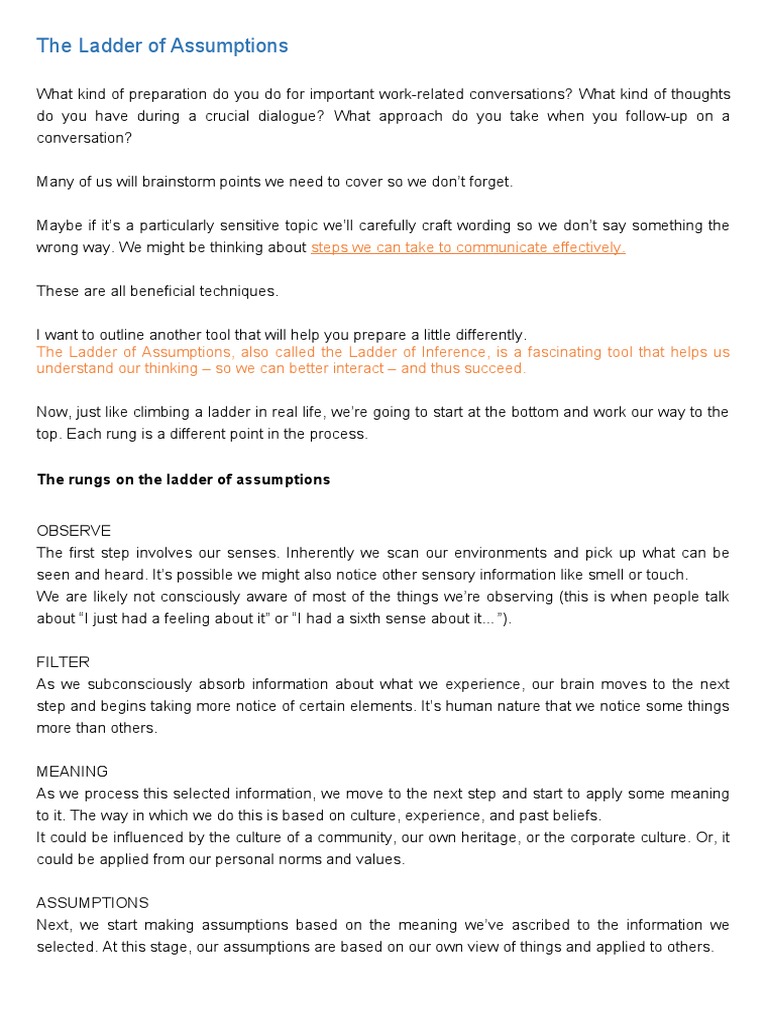 Ladder of Assumption | PDF | Thought | Experience