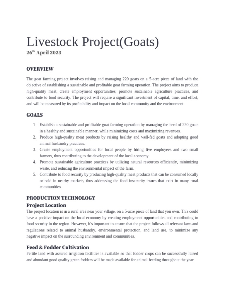 Livestock Project (Goats) - Project Report | PDF | Agriculture | Food ...