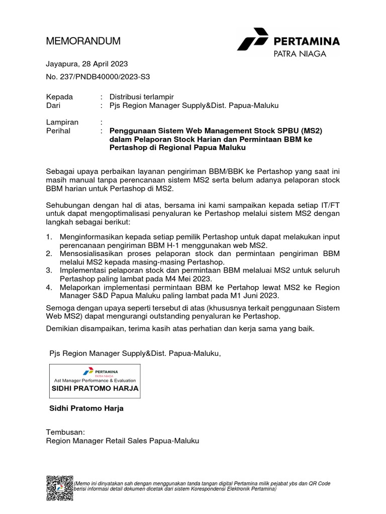 Memorandum 237 PNDB40000 2023-S3 | PDF