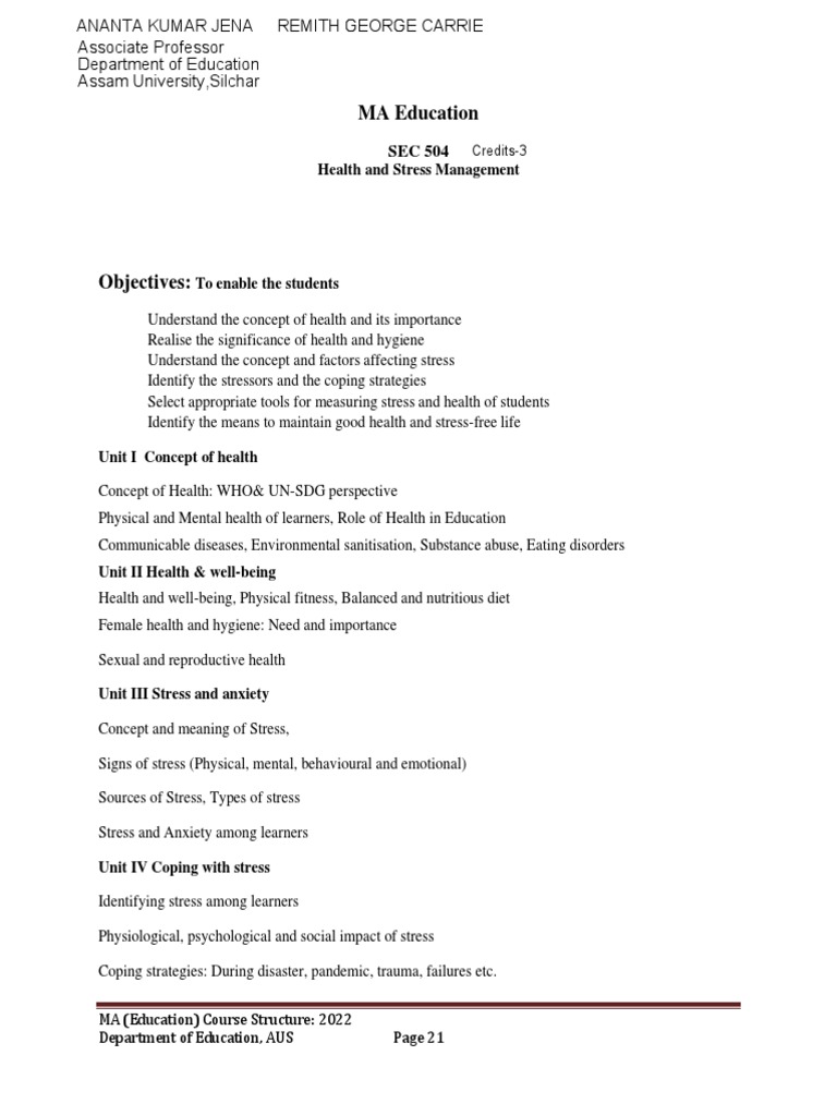 MA Syllabus-Health and Stress Management | PDF | Stress (Biology) | Stress Management