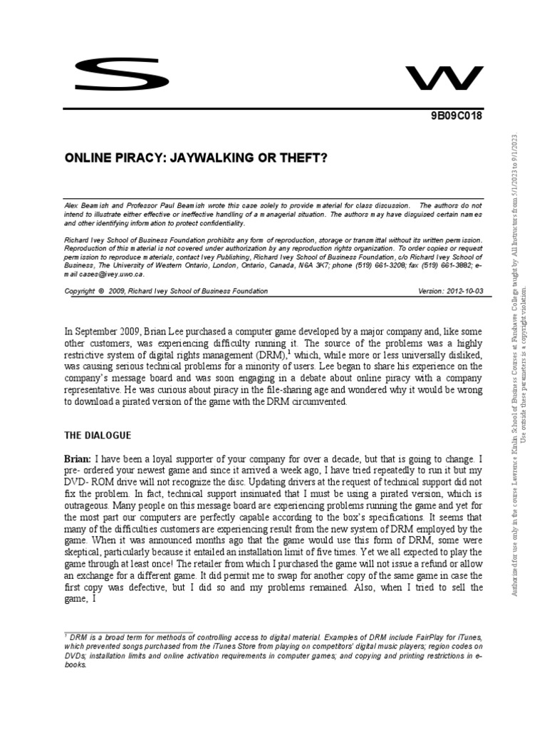 S23 COMP 6049 Module 10 Online Piracy - Jaywalking or Theft | PDF | Copyright Infringement ...