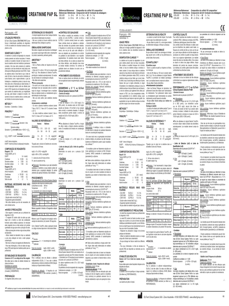Kit de Réactifs pour Créatinine PAP SL | PDF | Créatinine | Spécialités ...