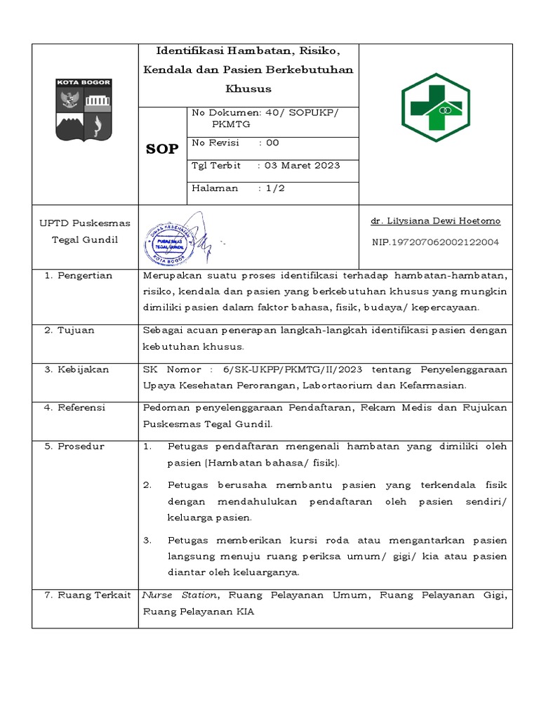 Sop Pasien Berkebutuhan Khusus-Finish | PDF