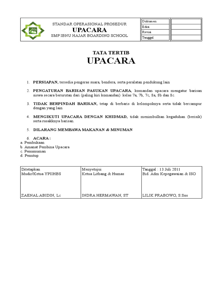 Sop TPT Upacara | PDF
