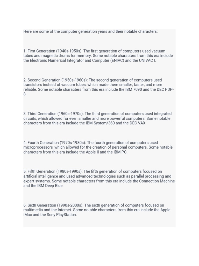 Computer Generation Years and Characters | PDF