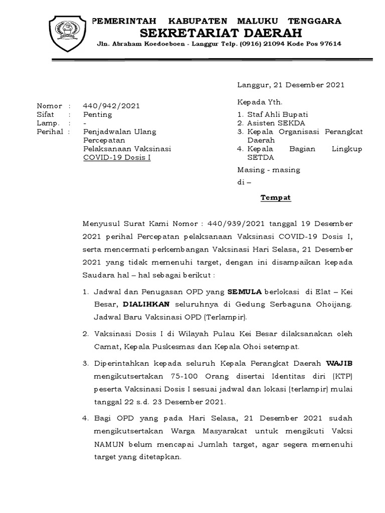 Surat Ke SKPD PERCEPATAN VAKSIN | PDF