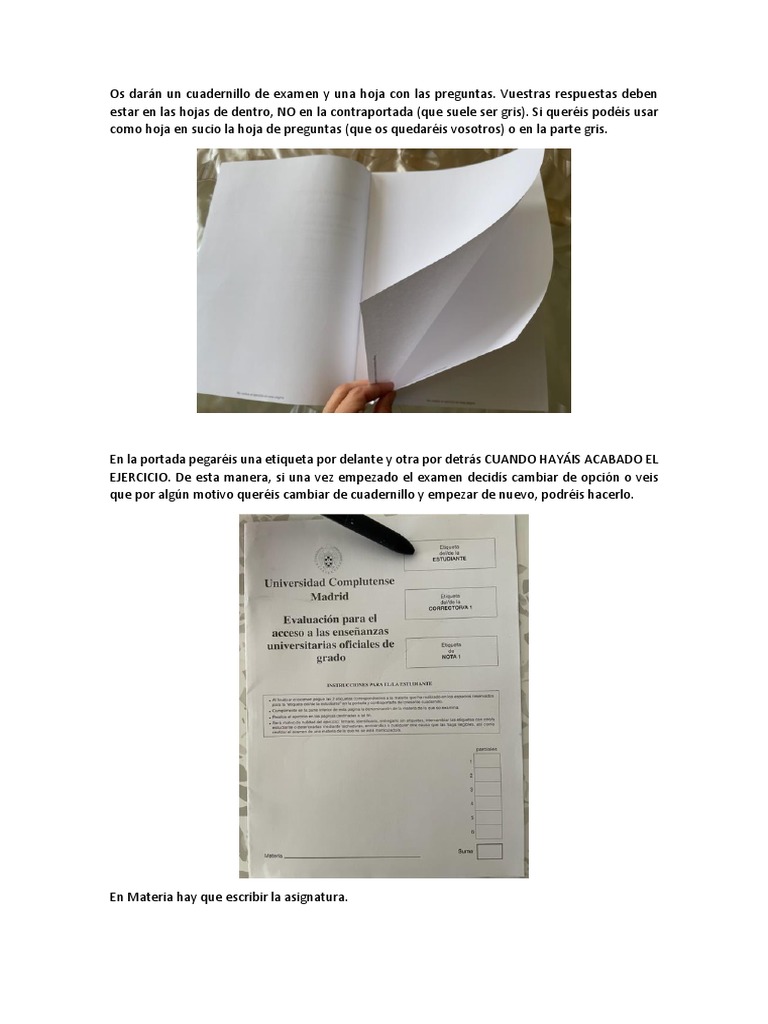 Cuadernillo - de - Examen Selectividad Madrid Ejemplo | PDF