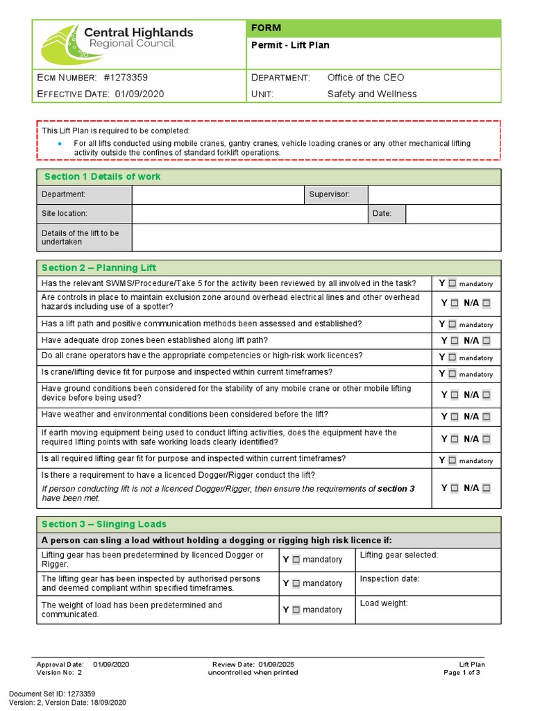 Lift Plan v2 | PDF | Crane (Machine) | Forklift