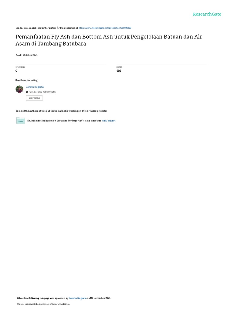 Pemanfaatan Fly Ash Dan Bottom Ash Untuk Pengelolaan Batuan Dan Air Asam Di Tambang Batubara | PDF