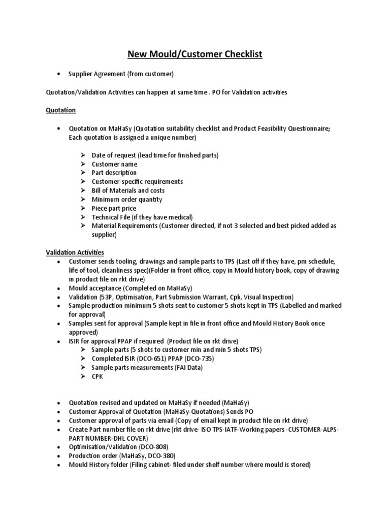 New Mould-Customer Checklist | Download Free PDF | Computing