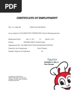 Jollibee Certificate of Employment Sample | PDF | Business