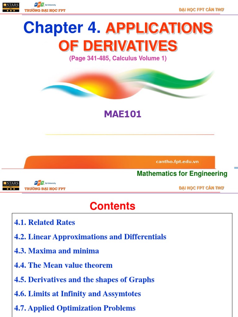 MAE101 CAL V1 Chapter 4 - Applications of Derivatives | PDF | Derivative | Mathematical Concepts