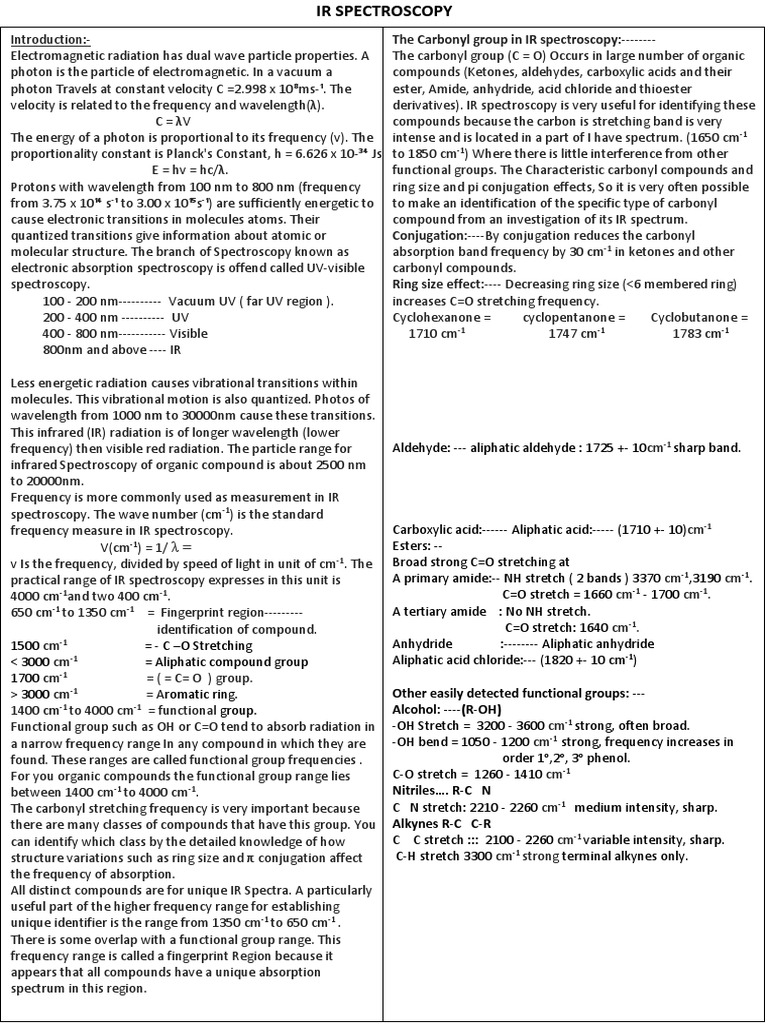 IR SPECTROSCOPY Notes Full | PDF | Spectroscopy | Ketone