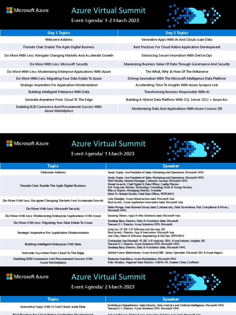 Azure Virtual Summit Overall Agenda | PDF | Microsoft Azure | Cloud ...