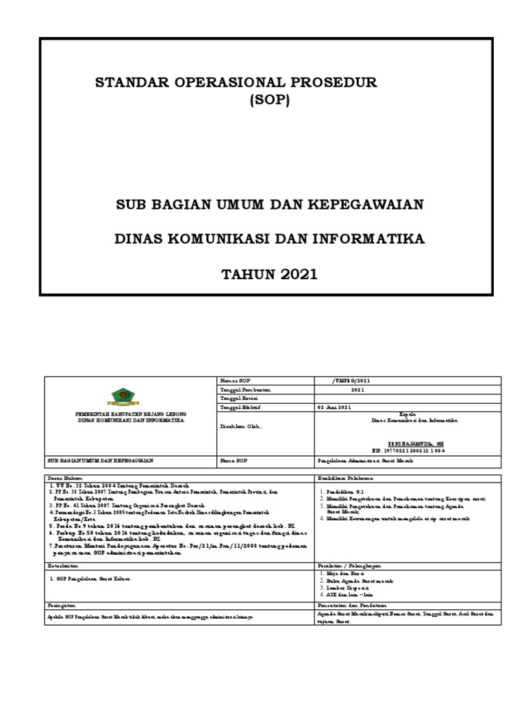 SOP Kasubbag Umum Dan Kepegawaian 1 | PDF