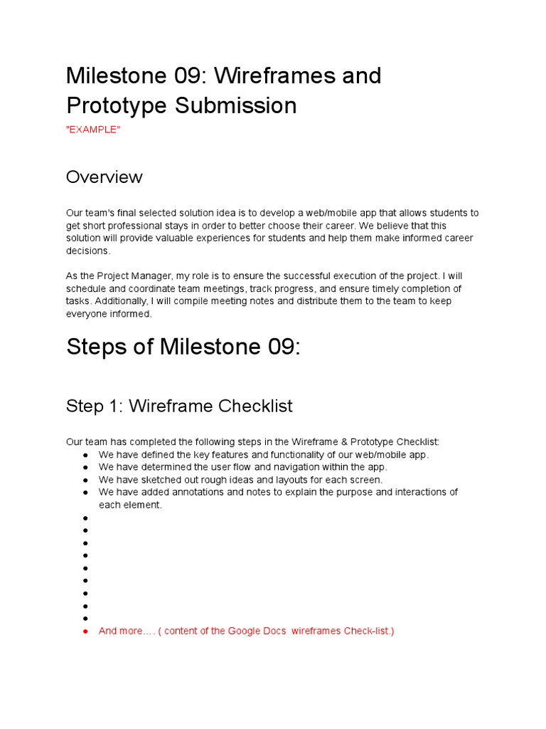 Milestone 09 Wireframes And Prototype Submission Example Pdf
