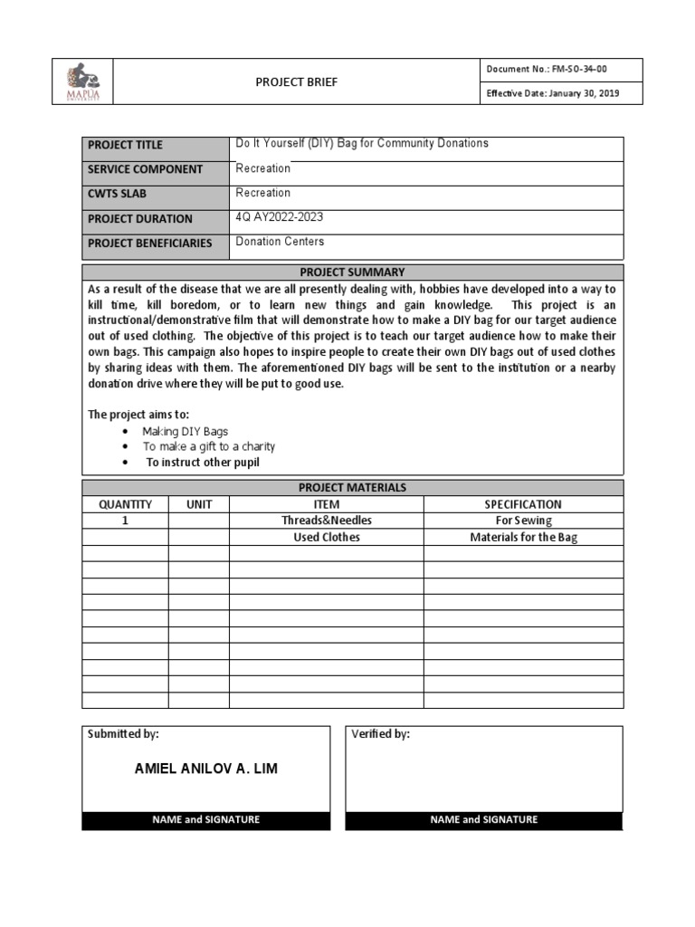 CWTS103 Project Brief - LIM | PDF