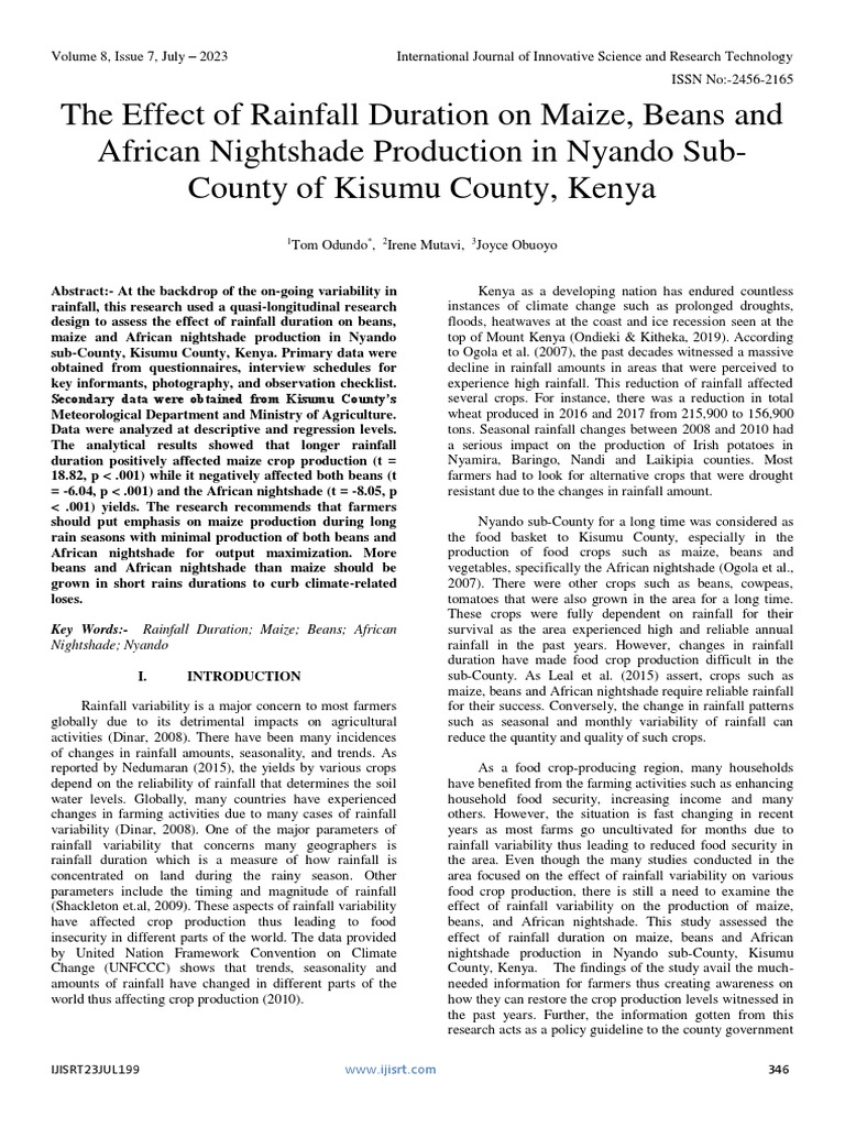 Rainfall Duration's Impact on Crops in Kenya | PDF | Agriculture | Maize