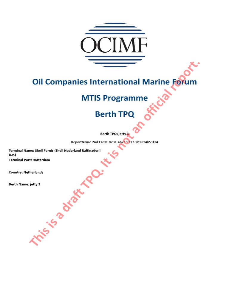 Shell Pernis Berth Specifications Report | PDF | Water Transport ...