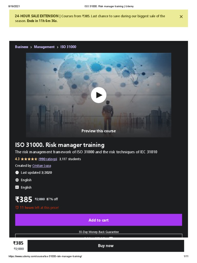 ISO 31000. Risk Manager Training - Udemy | PDF | Risk | Risk Management