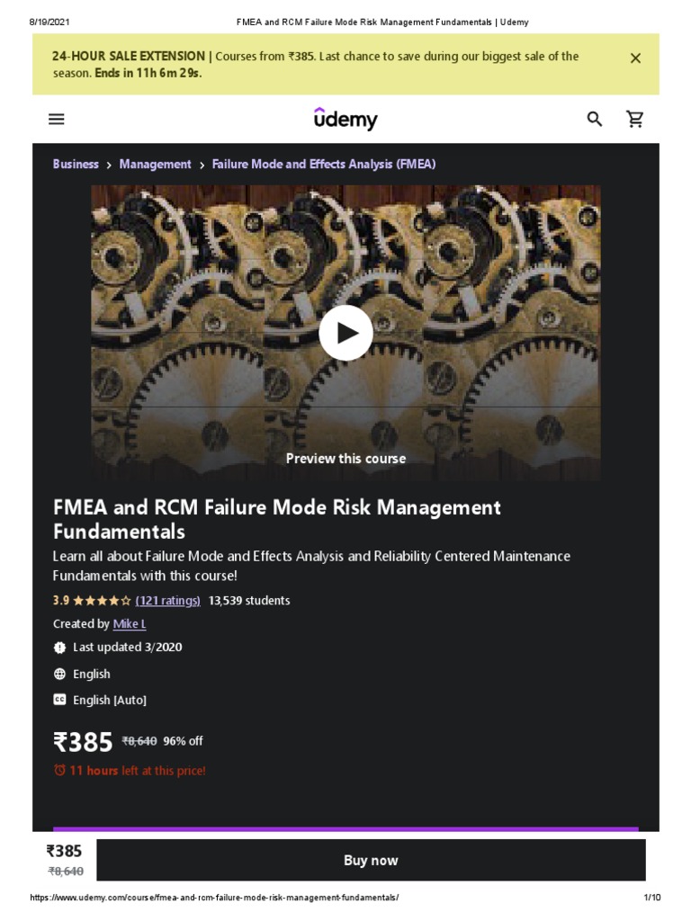 FMEA and RCM Failure Mode Risk Management Fundamentals - Udemy | PDF | Reliability Engineering ...