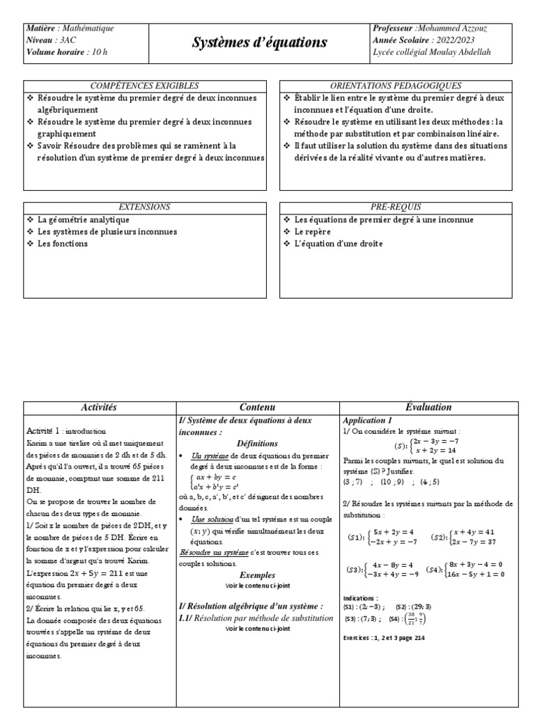 Système d'équations à deux inconnues 3AC | PDF | Équations | Mathématiques