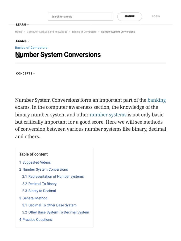 Number System Conversions - Videos, Concepts and Practice Questions | PDF | Numbers | Decimal