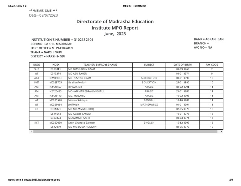 MEMIS - Individualrpt June | PDF
