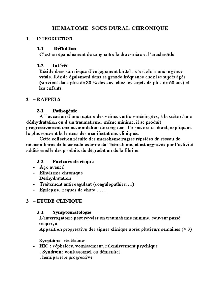 Hématome Sous-Dural Chronique : Guide Complet | PDF | Maladies et ...