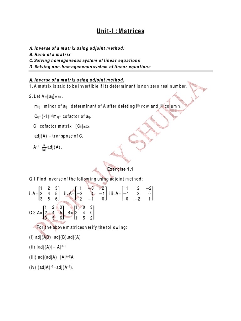 Unit 1 | Download Free PDF | Matrix (Mathematics) | System Of Linear ...