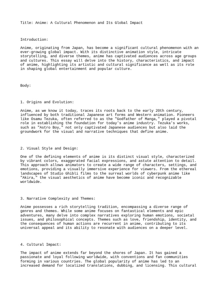 Anime Essay | PDF | Anime | Narrative