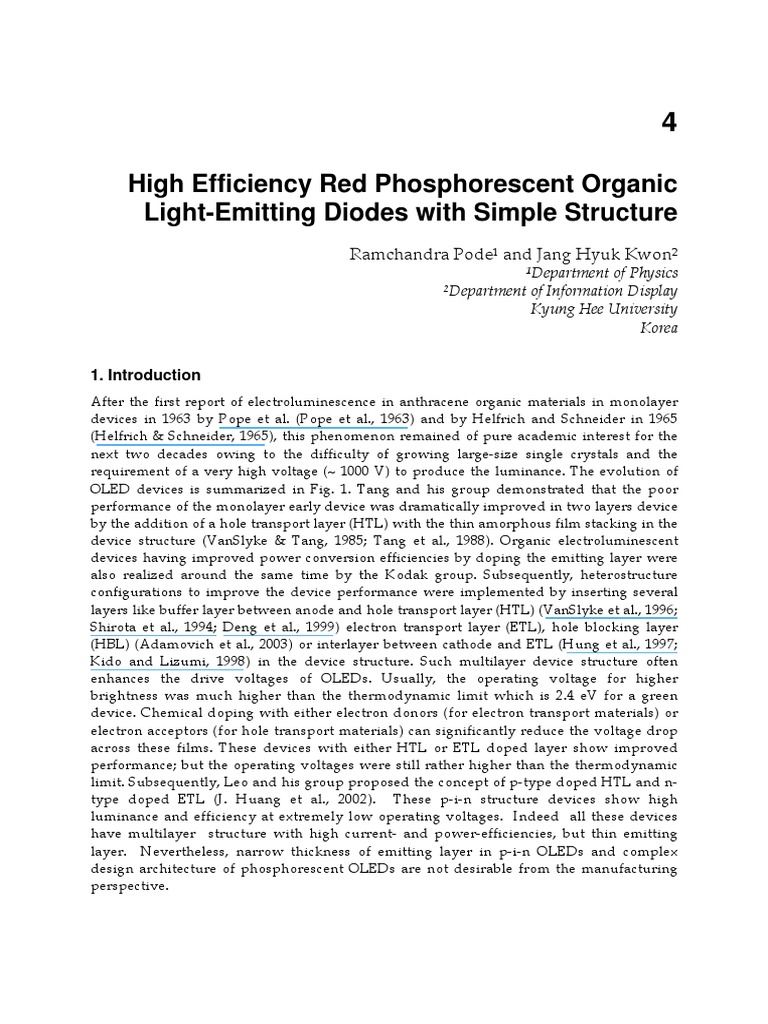 High Efficiency Red Phosphorescent Organ | PDF | Oled | Light Emitting Diode
