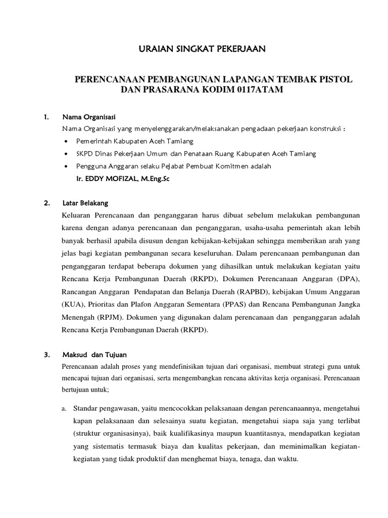 Perencanaan Pembangunan Lapangan Tembak Pistol Dan Prasarana Kodim | PDF