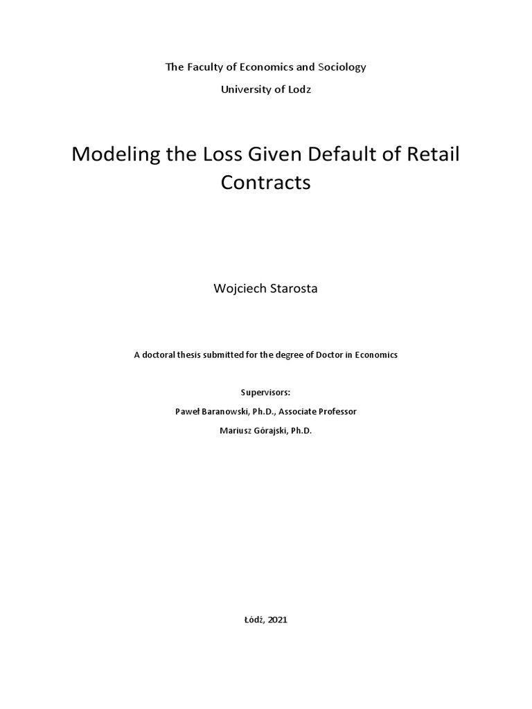 Modelling The Loss Given Default For Retail Contracts Compressed Pdf Regression Analysis