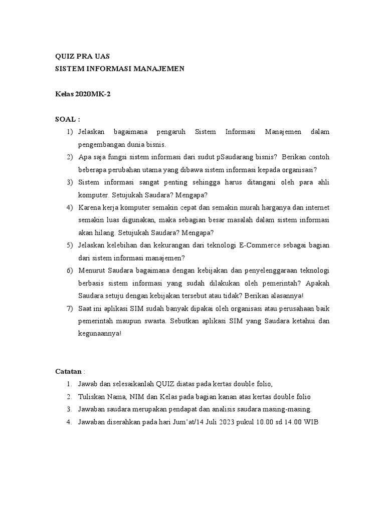 Kuiz Sim - Uas | PDF