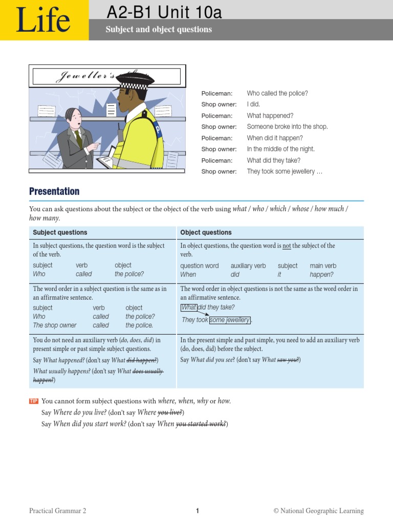 A2B1 Unit 10a | PDF | Verb | Subject (Grammar)