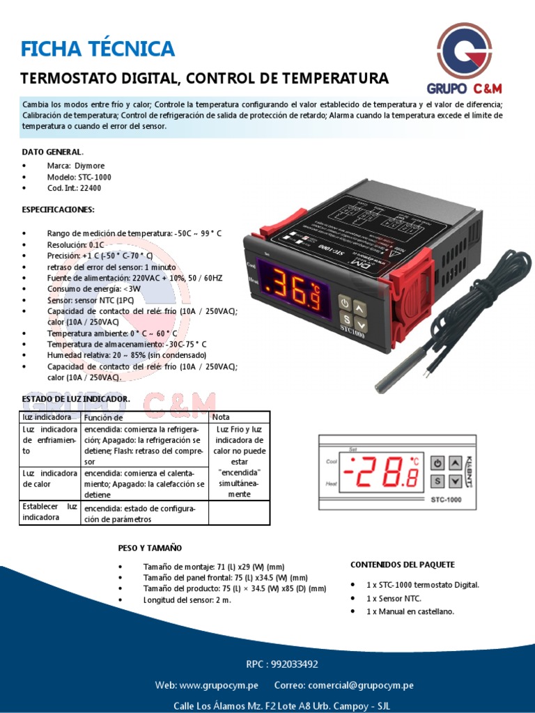 Ficha Tecnica Termostato Digital, Control de Temperatura STC 1000 Inc ... Ficha Tecnica Termostato Digital, Control de Temperatura STC 1000 Inc ...