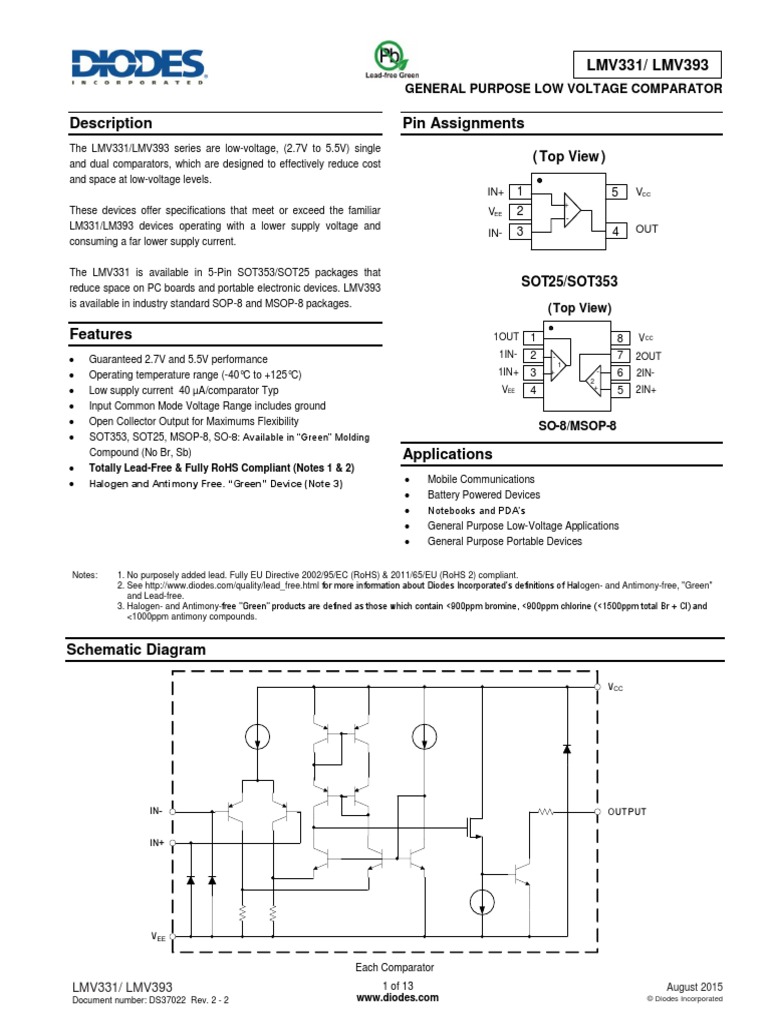 lmv331, lmv393 r2-2 Diodes | PDF | Electric Power | Electronic Engineering