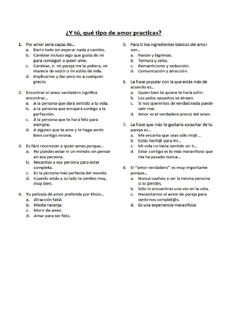 Test Amor Romantico | PDF