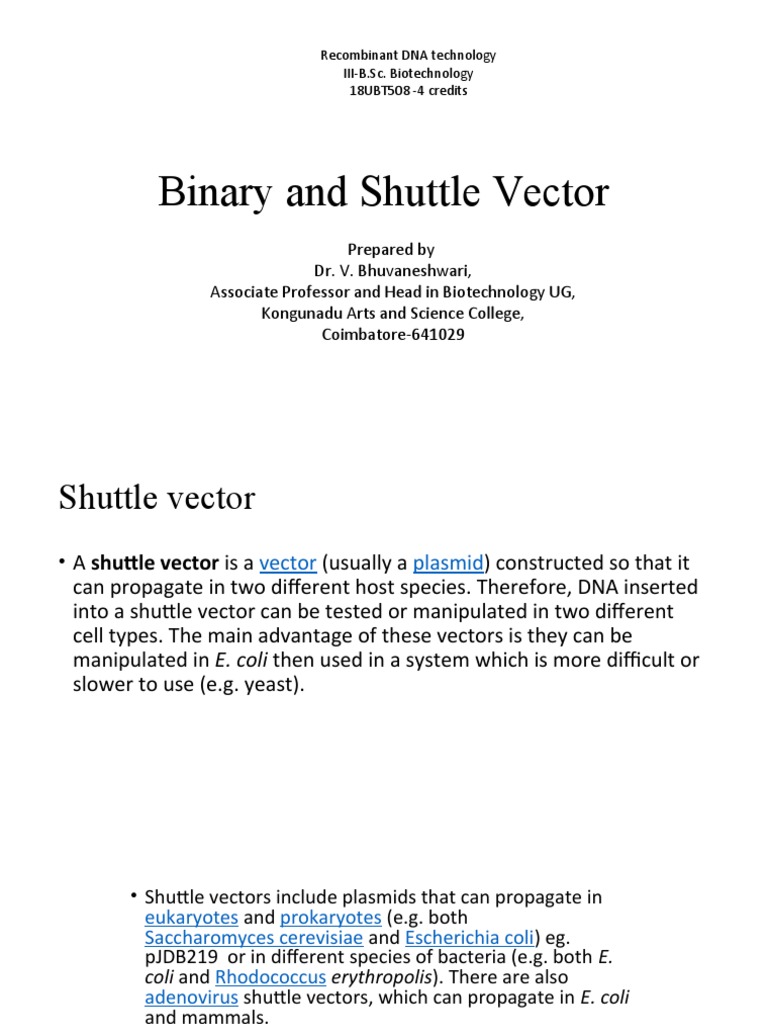Binary and Shuttle Vector | PDF | Vector (Molecular Biology) | Organisms