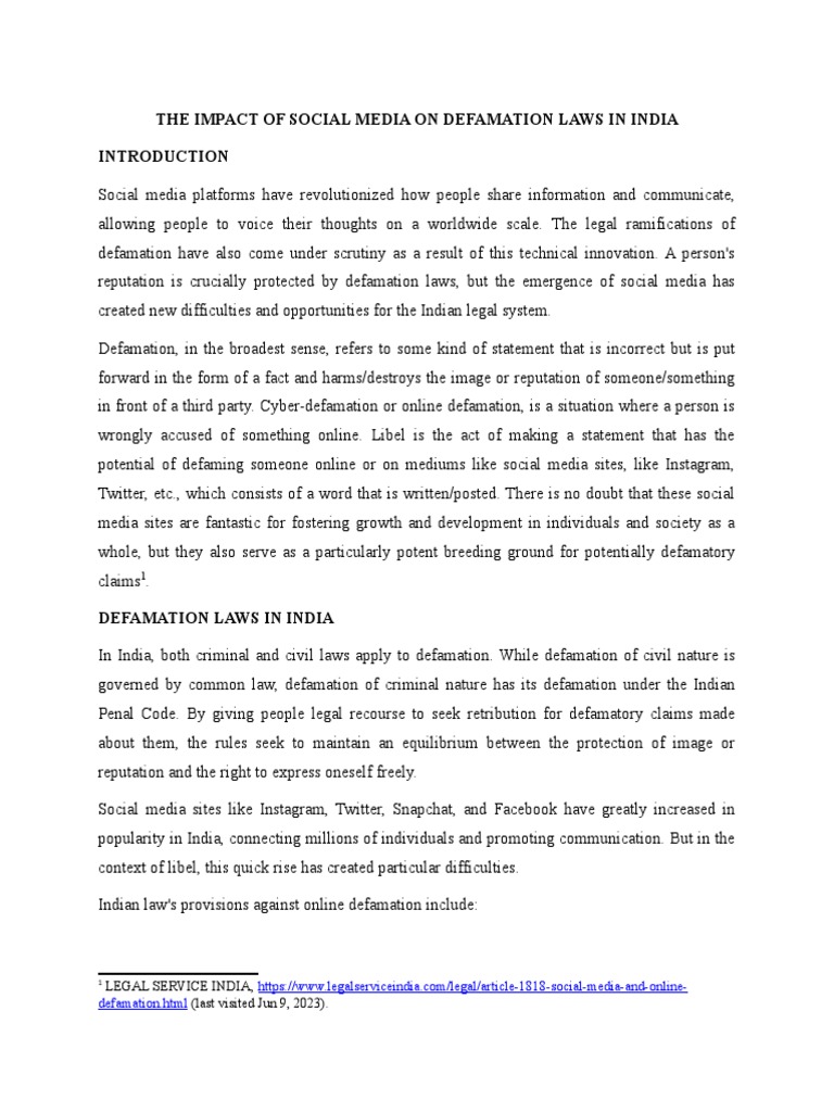 The Impact of Social Media On Defamation Laws in India | PDF | Defamation | Social Media