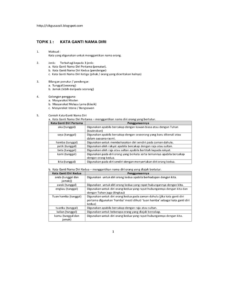 Nota Tatabahasa | PDF