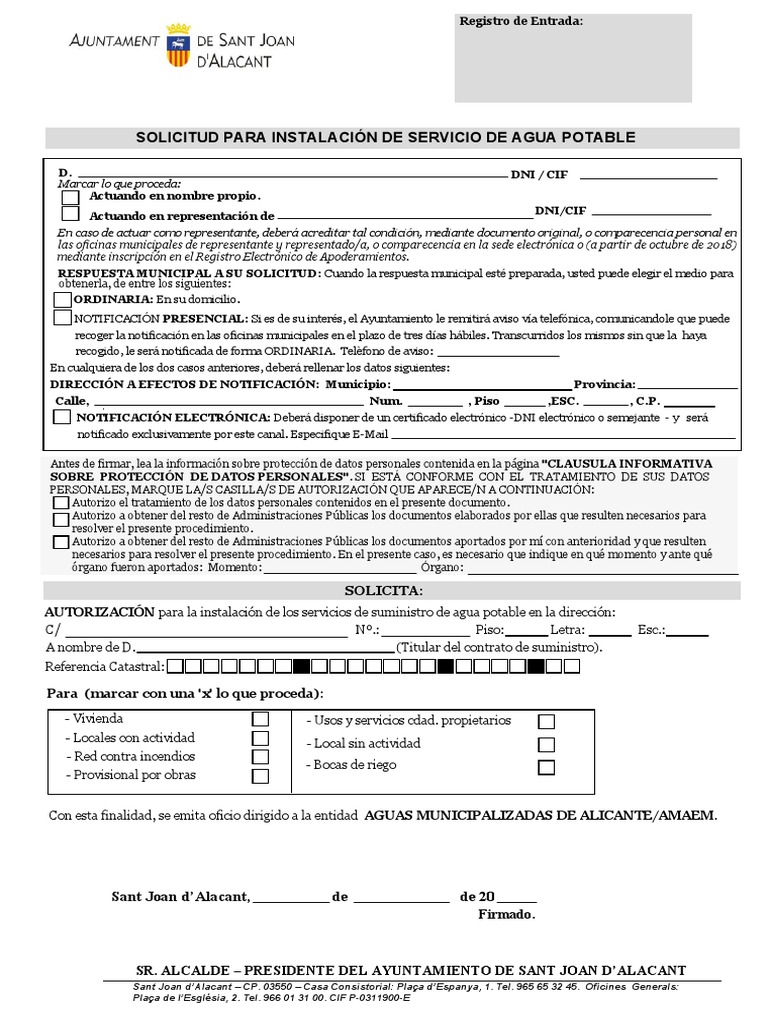 Solicitud Servicio Agua Sant Joan | PDF | Derecho