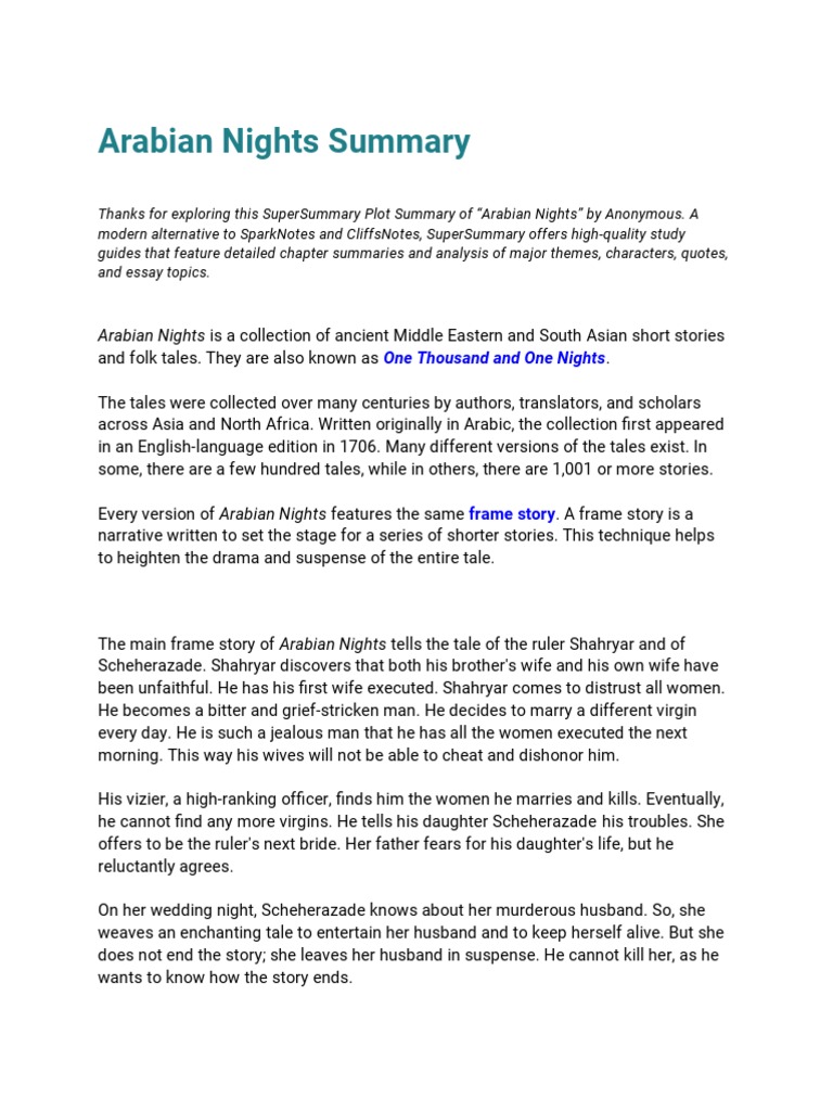 Arabian Nights Summary | PDF | One Thousand And One Nights