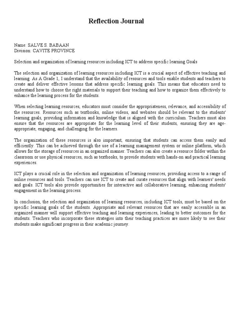 Reflection Journal Ict | PDF | Educational Technology | Teachers