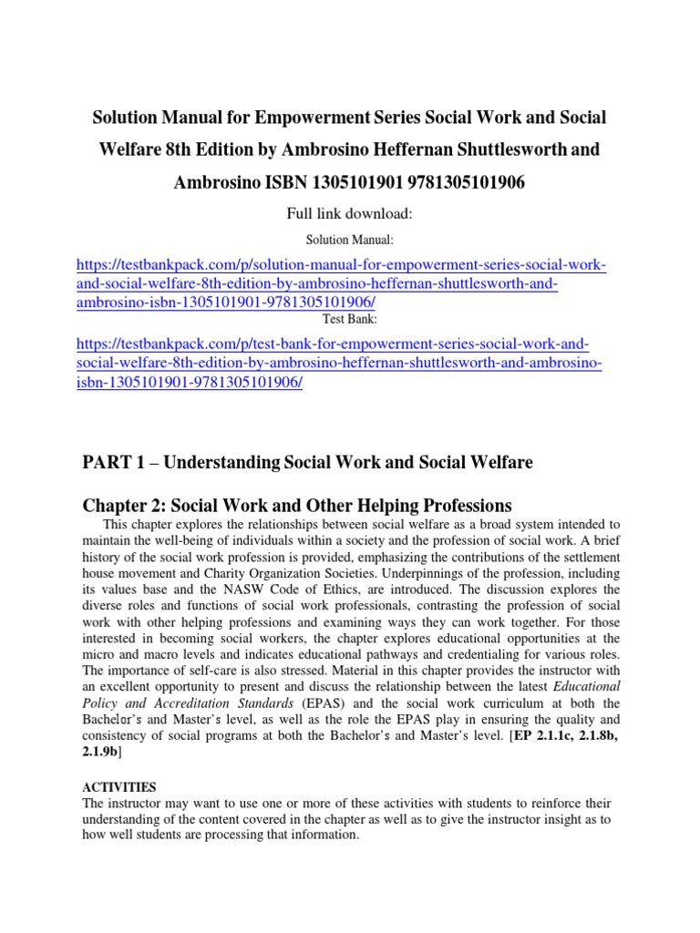 Empowerment Series Social Work and Social Welfare 8th Edition by Ambrosino Heffernan ...