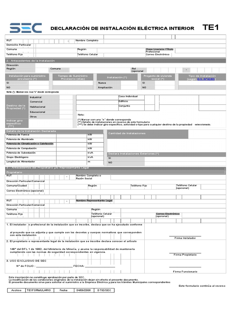 Formulario TE1 | PDF