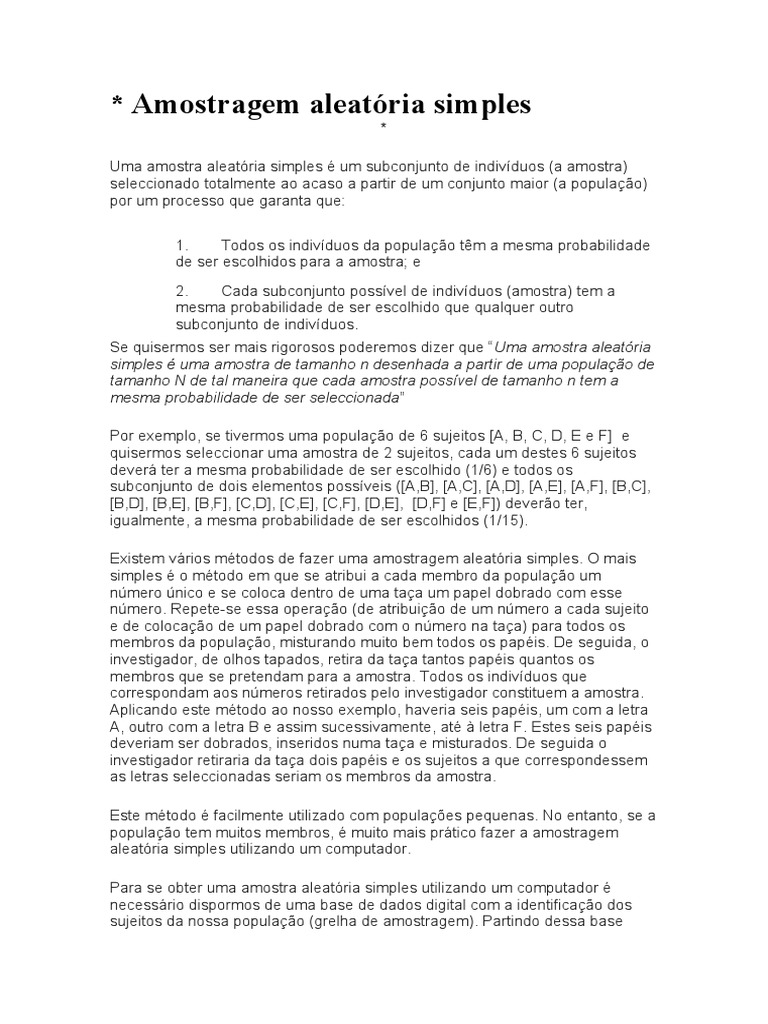 Tipos de Amostragem | PDF | Amostragem (Estatística) | Estatísticas